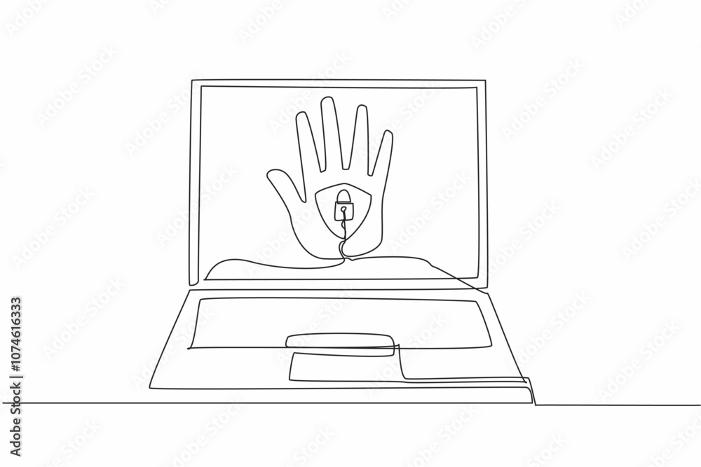 Continuous one line drawing shielded and locked palm in middle of the ...