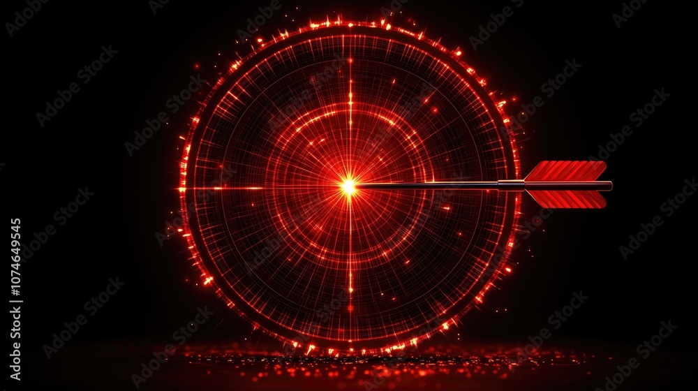 Bright red glowing circular target with white center and arrow aiming ...