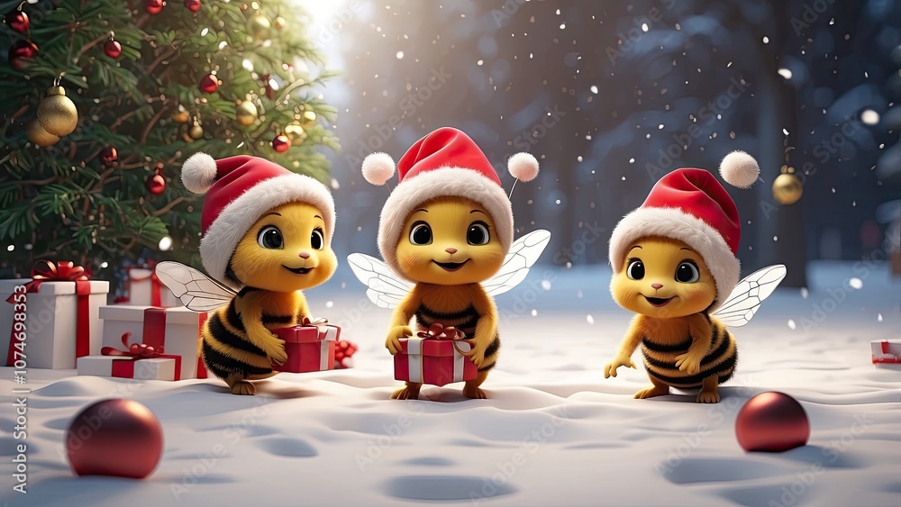 Two realistic, full-body 4D photographs of adorable chibi bees wearing ...