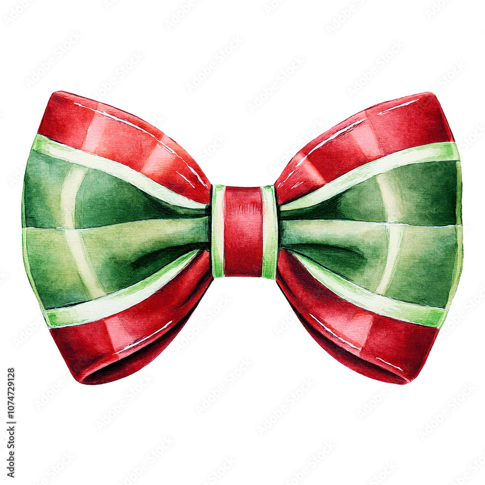Watercolor painting of a red and green bow tie on a white background ...