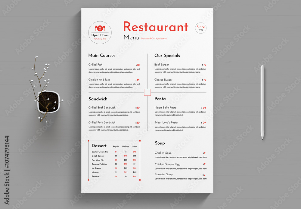 Minimalist Food Menu Template Stock Template | Adobe Stock