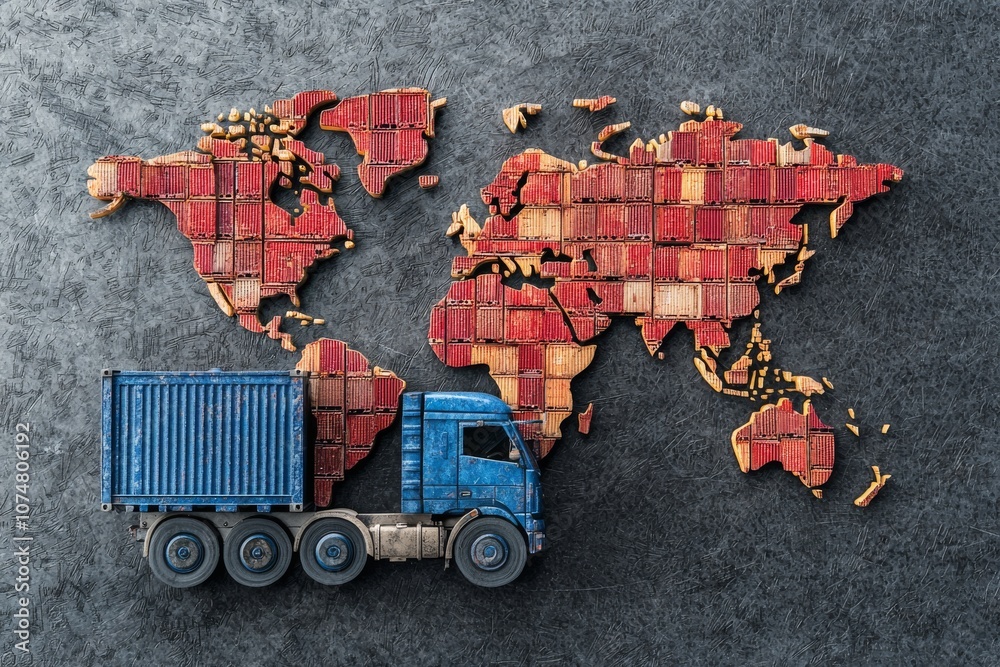 Global Logistics Network, vibrant industrial truck traversing a ...