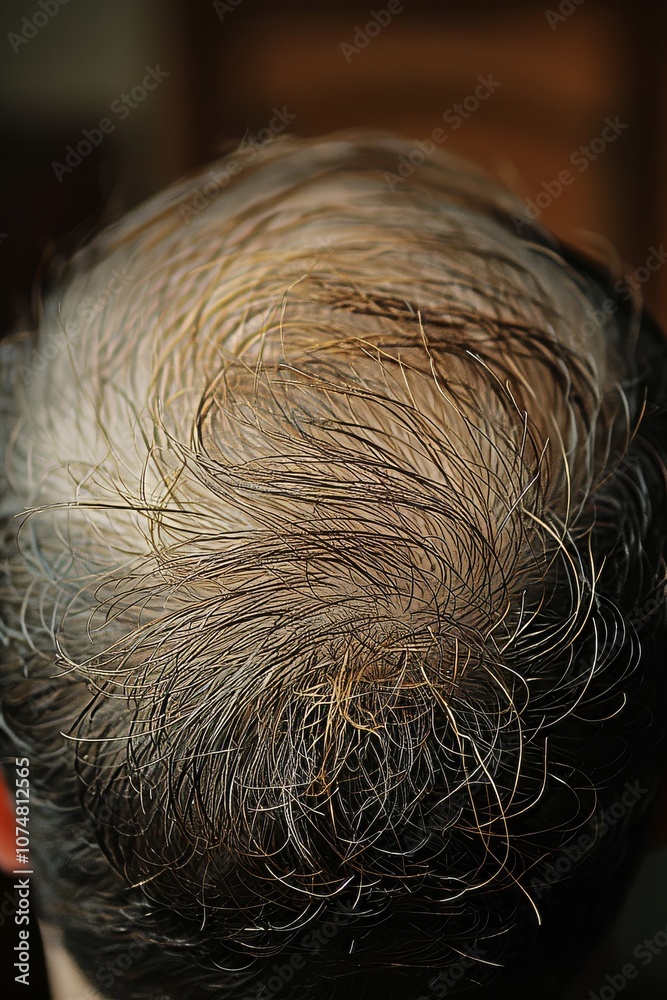 Man with early stage of male pattern baldness, noticeable receding ...