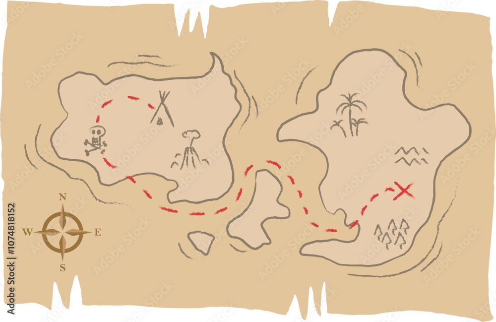 Old vintage adventurous treasure map, finding treasure, pirate and ...