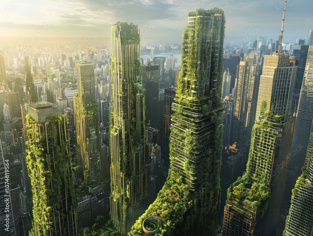 Vertical cities featuring futuristic skyscrapers that maximize space ...