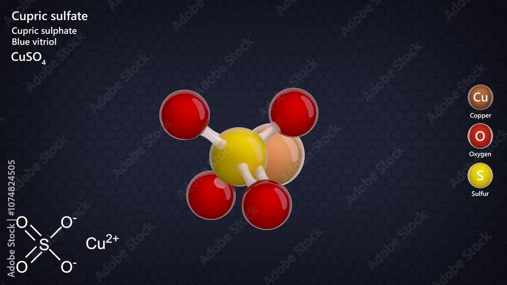 Copper Sulfate. Pesticide. Animated 3D model of a molecule. Molecular ...