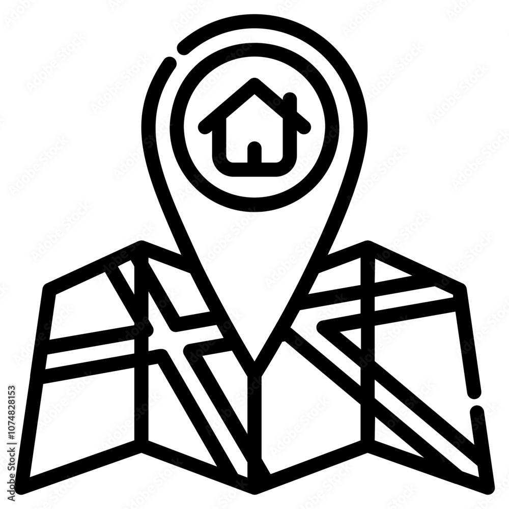 house location marker. vector single icon with a dashed line style ...