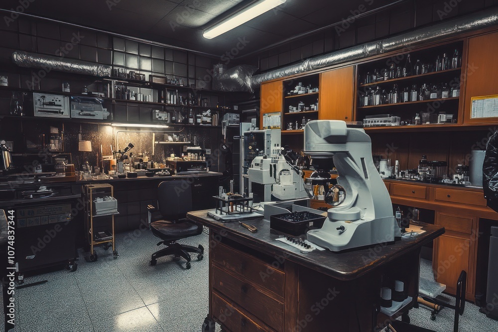 Forensic laboratory settings where scientists analyze evidence for ...