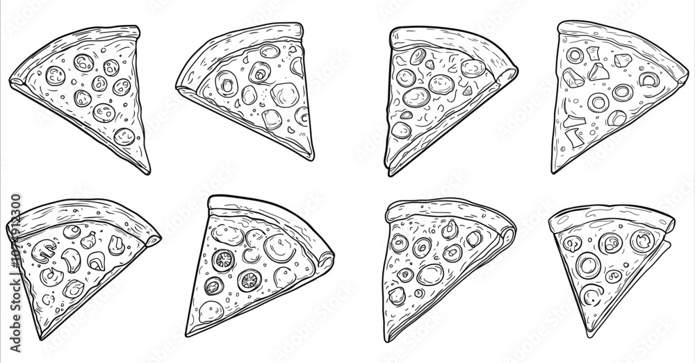 Pizza slice coloring page for children vector. Pizza slice coloring ...