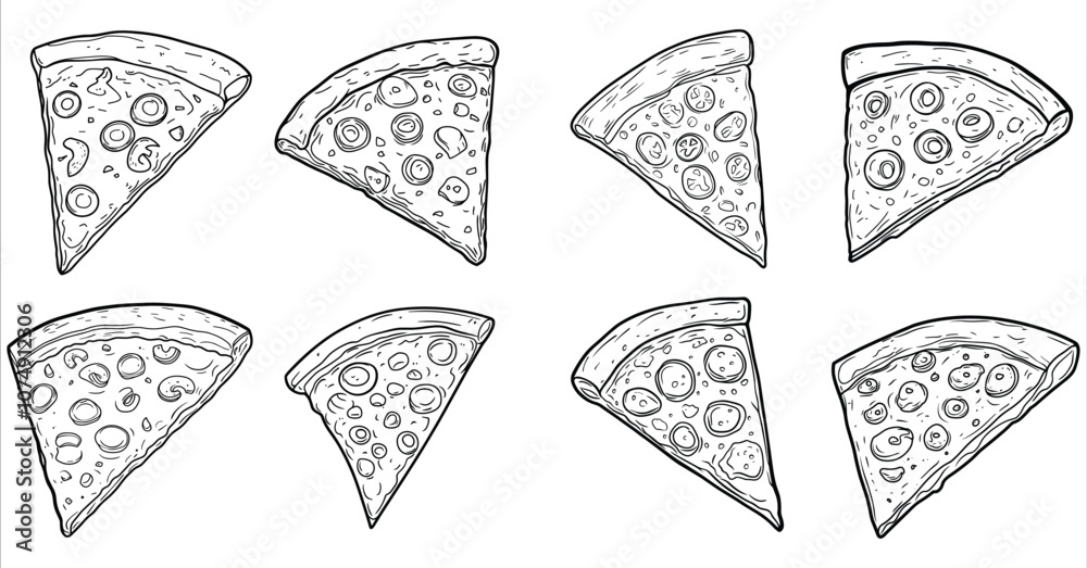 Pizza slice coloring page for children vector. Pizza slice coloring ...