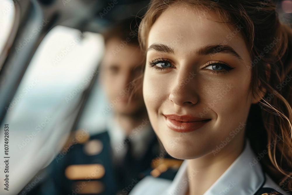 Generative AI portrait of professional airline crew worker steward ...