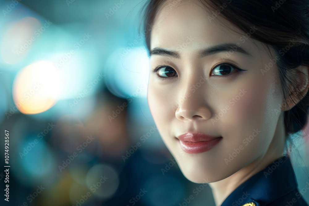 Generative AI portrait of professional airline crew worker steward ...