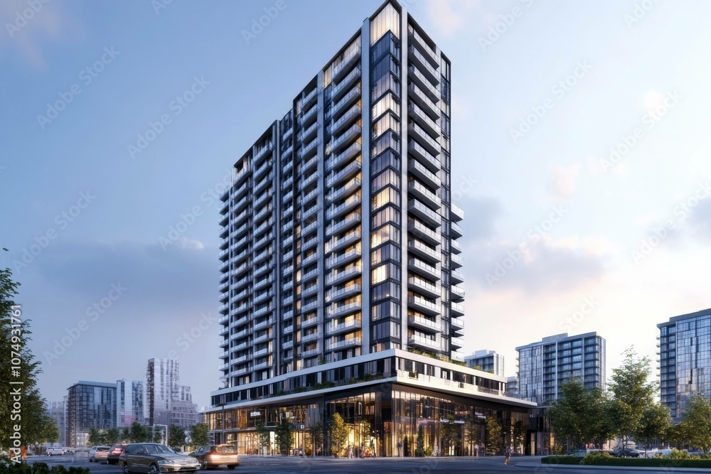 Modern Architectural Marvel: Sleek, high-rise residential building with ...