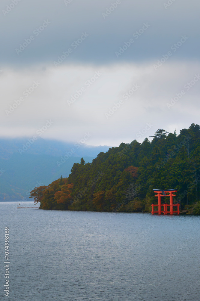 Hakone that is part of the Fuji Hakone Izu National Park. An iconic red ...