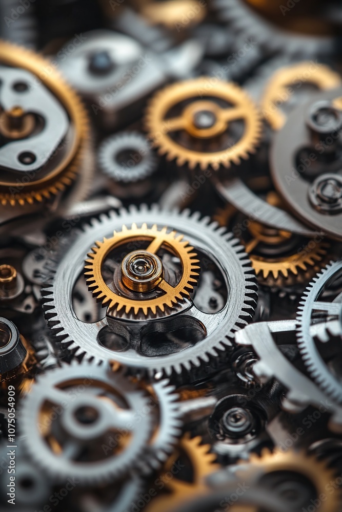 A macro photograph of intricate clock gears and cogs interlocking ...