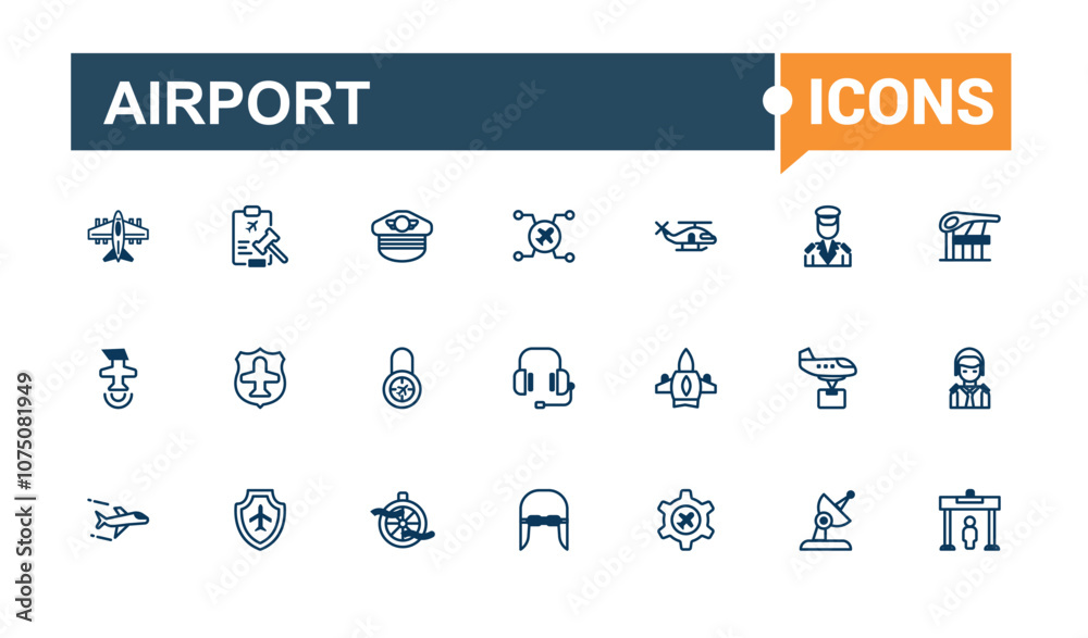 Aviation icons in linear style. Containing airport, activities, air ...