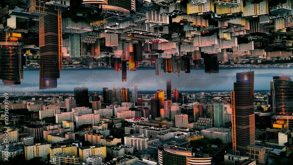 Surreal Vision of a modern downtown. Futuristic view of a large city ...