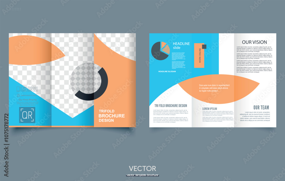 Vector empty tri-fold brochure print template design, trifold bright ...