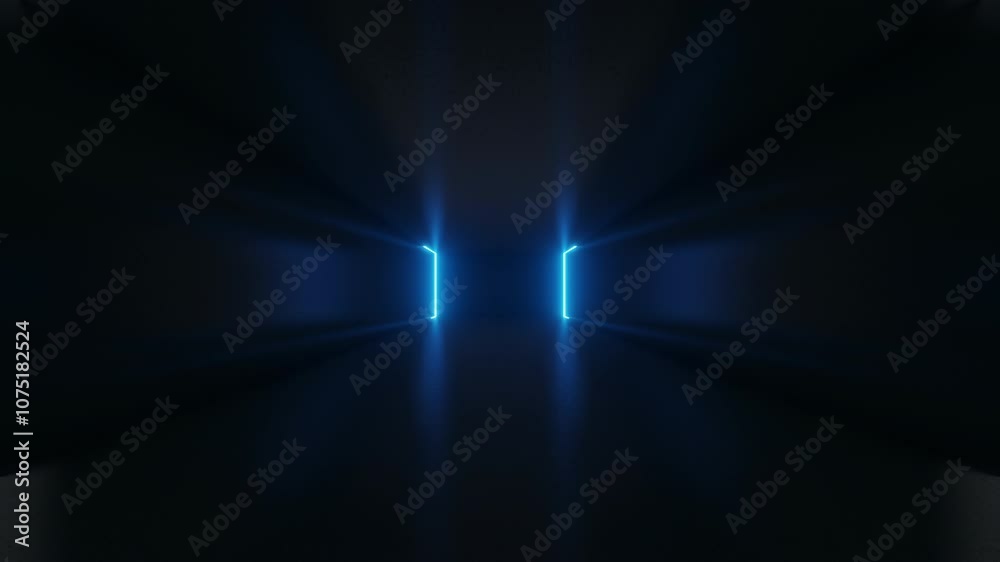 Endless corridor with neon lines tending up and moving forward a ...