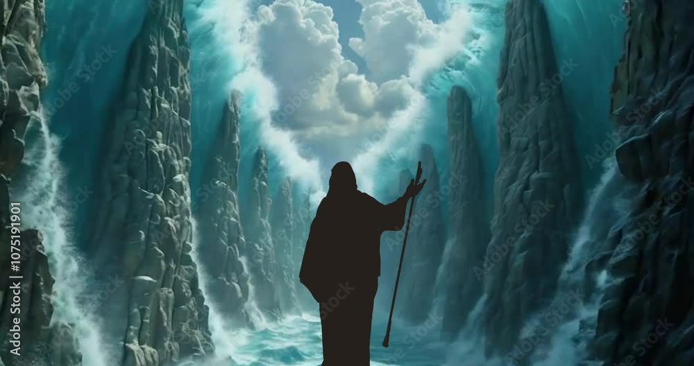 Moses parted the Red Sea, creating a path with towering walls of water ...