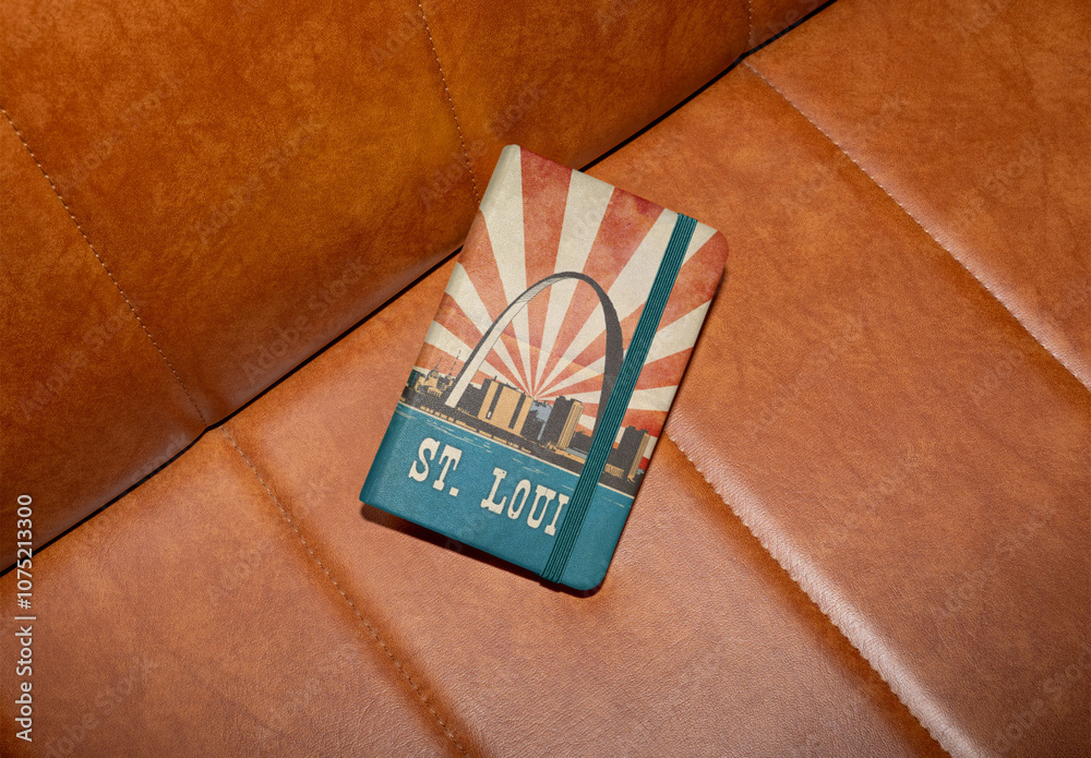 PSD template of front page Notepad Resting on a Brown Leather Sofa ...