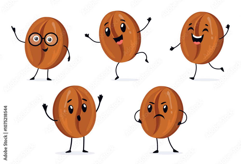 Coffee bean mascot. Beans emoji cafe mascot cute cartoon characters ...