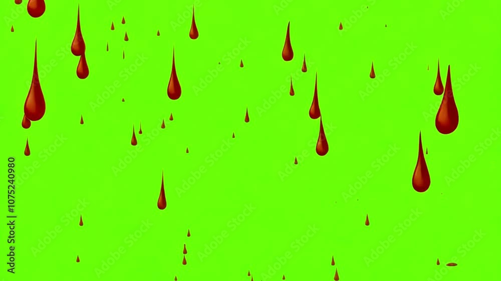 Animation red blood drops falling on green screen background. at a ...