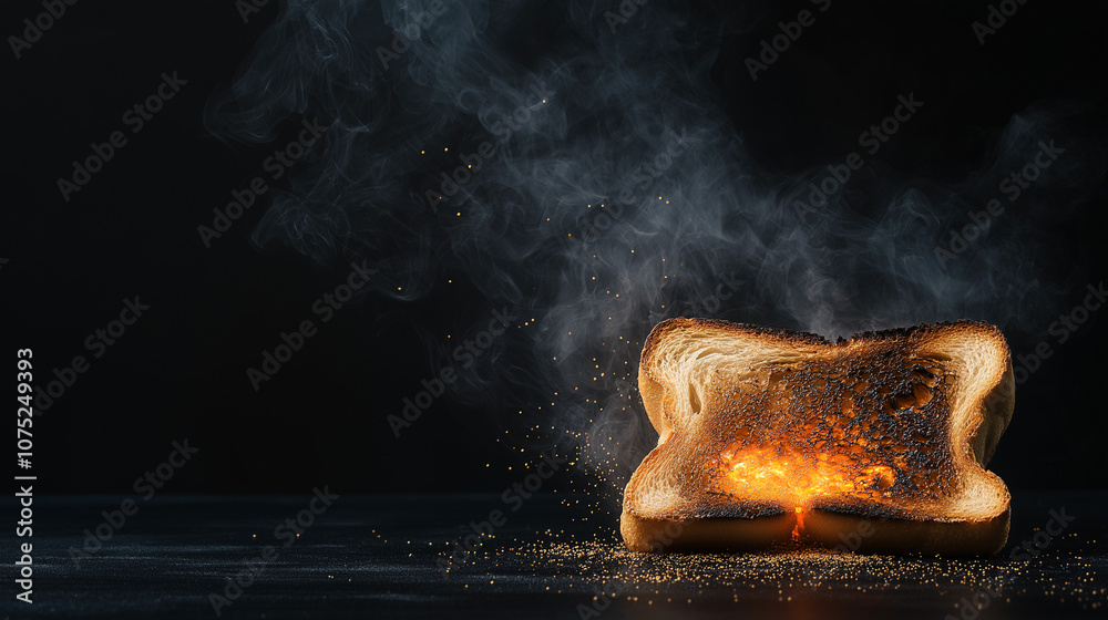 Burning Bread: A dramatic image of a burning slice of bread with smoke ...
