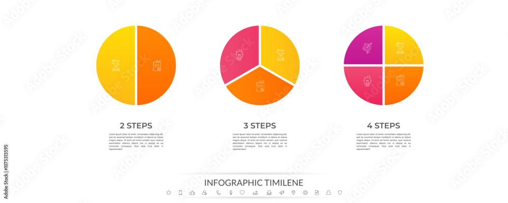 Circle division vector infographics icon set from 2 to 4. Different ...