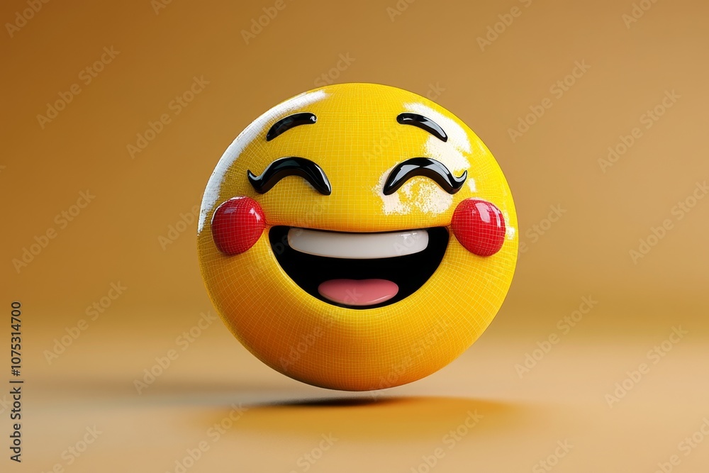 3D-rendered model of a cheerful emoji face with a big smile and rosy ...