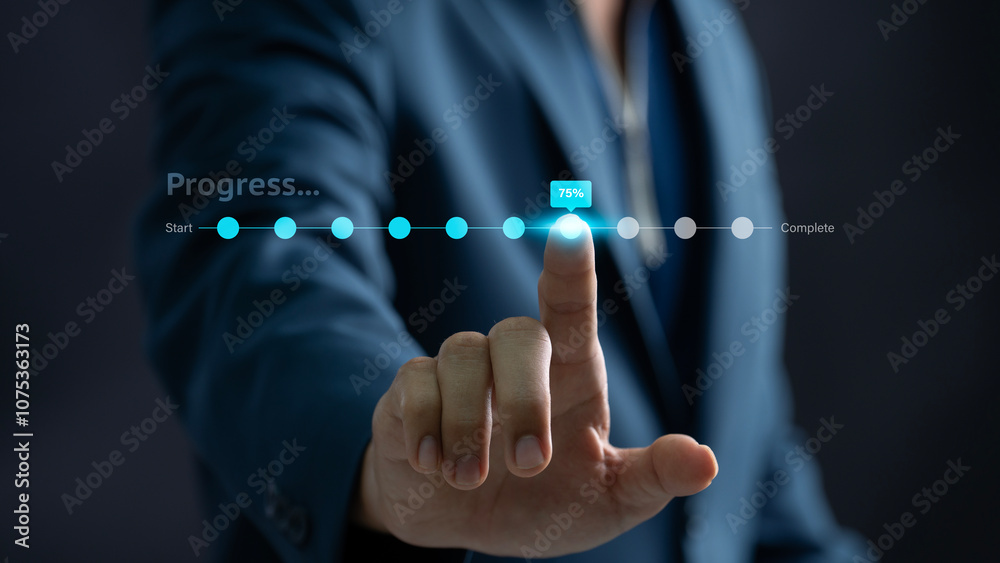 Interactive Progress Tracking. BusinessmanTouching Digital Progress Bar ...