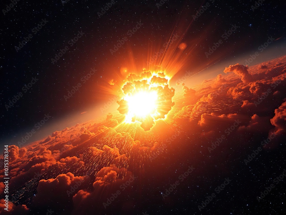 A majestic supernova explosion illuminates a sea of shimmering stardust ...