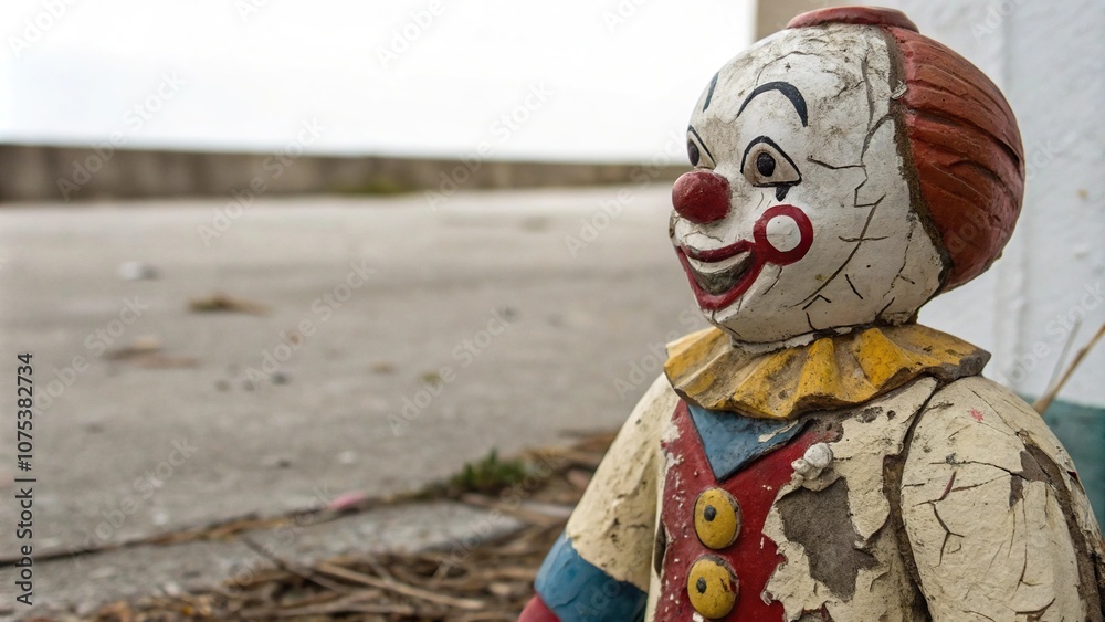 Photo & Art Print Paper mache clown figurine in a decaying state with ...