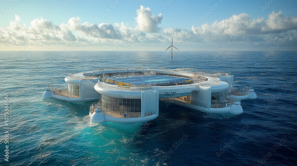 Futuristic sustainable floating ocean research facility with wind ...
