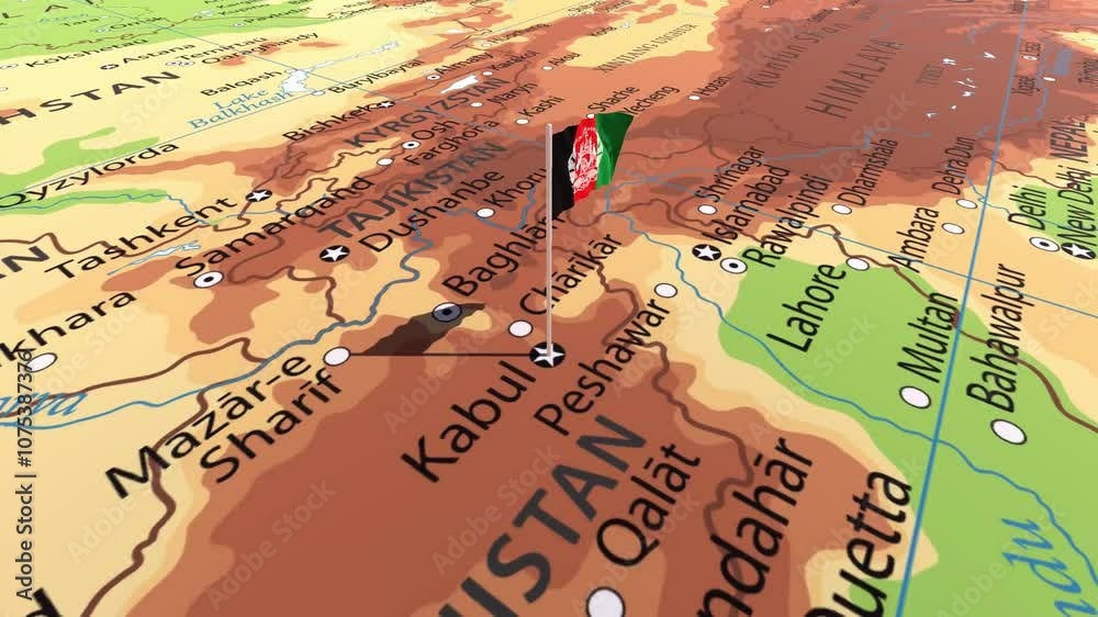 The Flag of Afghanistan on the World Map, Animated map of Afghanistan ...