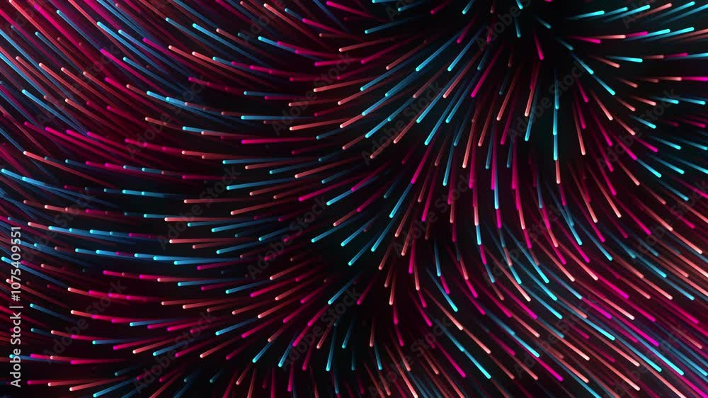 Abstract 3D loop animation with vibrant, fiber optic filaments in blue ...