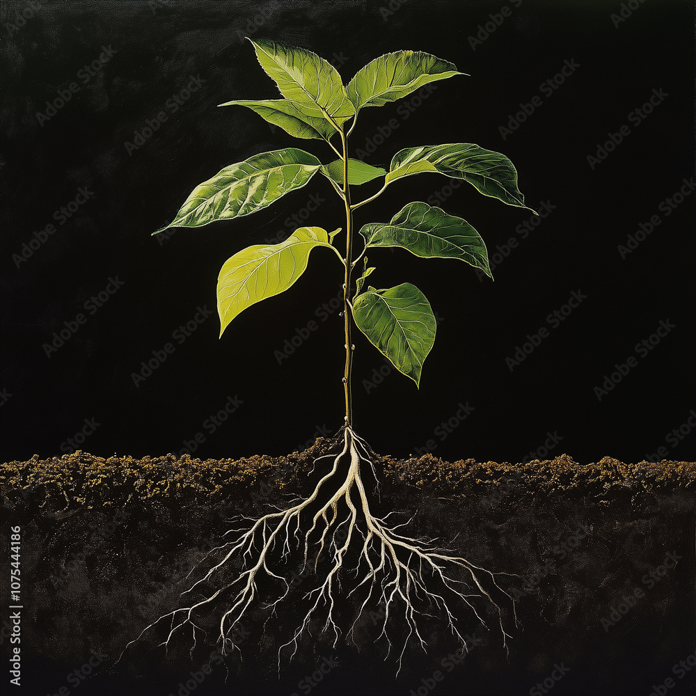 An image showing a plant both above and below the ground, with its ...