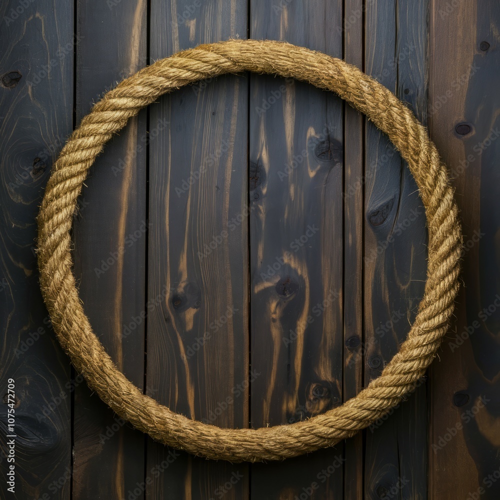 Nautical Rope Circle on Rustic Wood: A thick, natural rope forms a ...