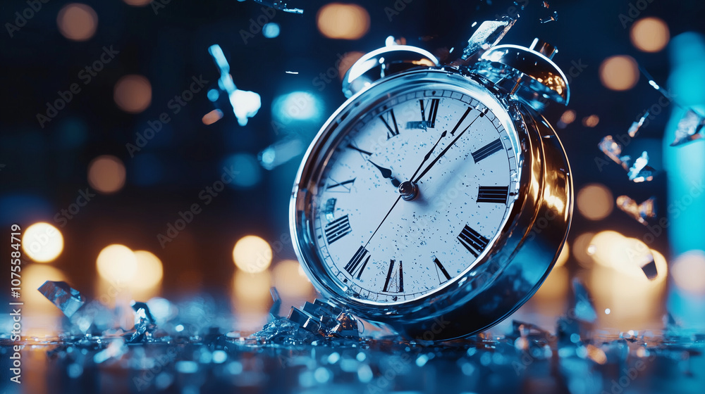 Concept of passing away, the clock breaks down into pieces New year ...