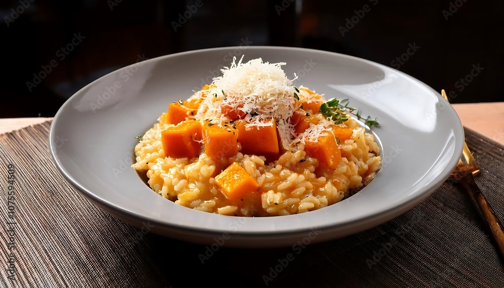 Arborio rice is cooked with roasted butternut squash and topped with ...
