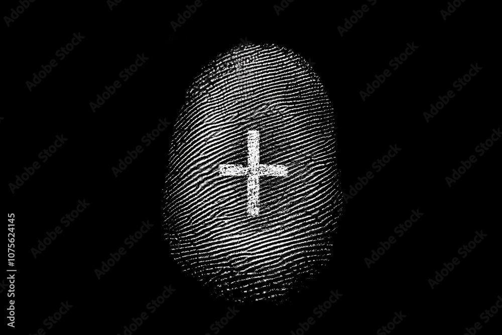 This striking image features a person's fingerprint with a sharp, bold ...