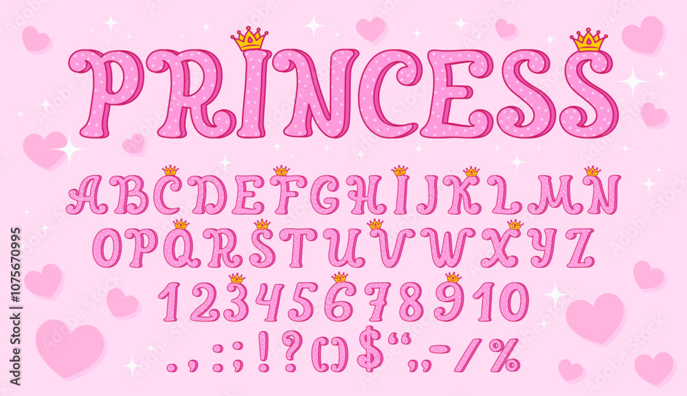 Queen typeface, princess font, royal type, king alphabet with cute gold ...