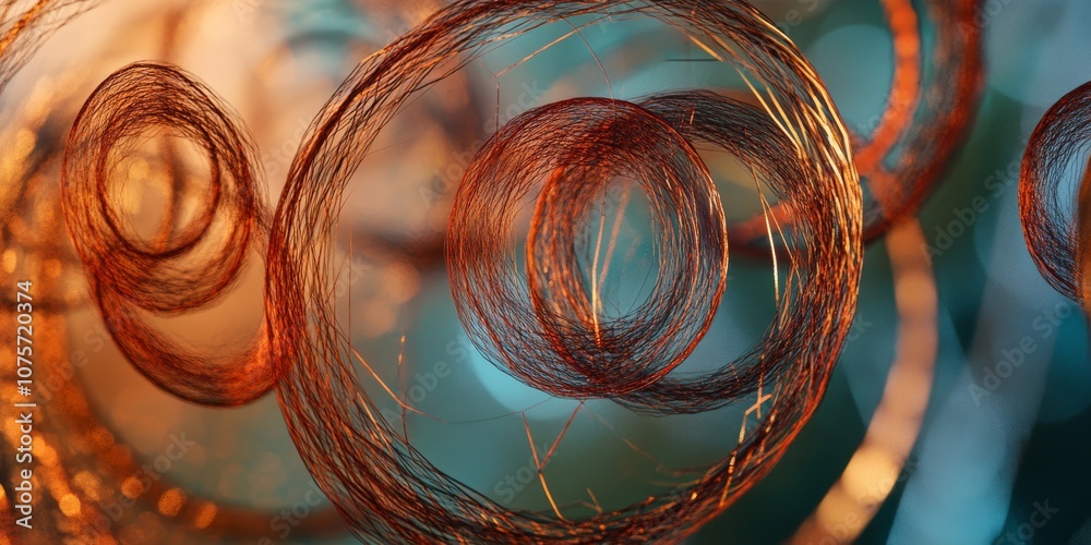 This artwork symbolizes quantum physics connections, using interlocking circles and woven lines ...