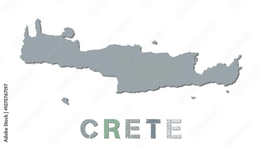 Crete map with paper regions. Animated island map growing from regions ...