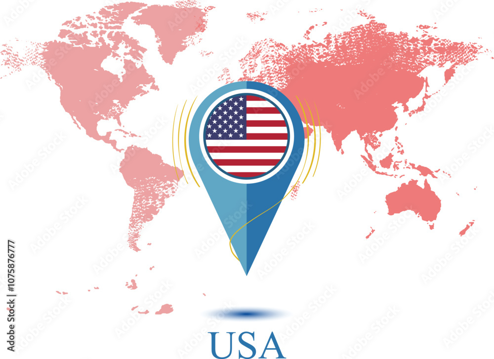map with magnified USA. map of my current position, map pointer icon ...