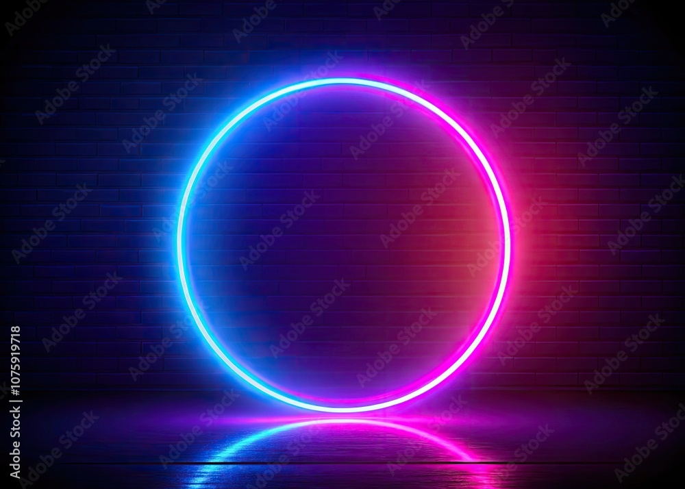 Lively neon circle outline radiates vibrant colors and a glowing ...