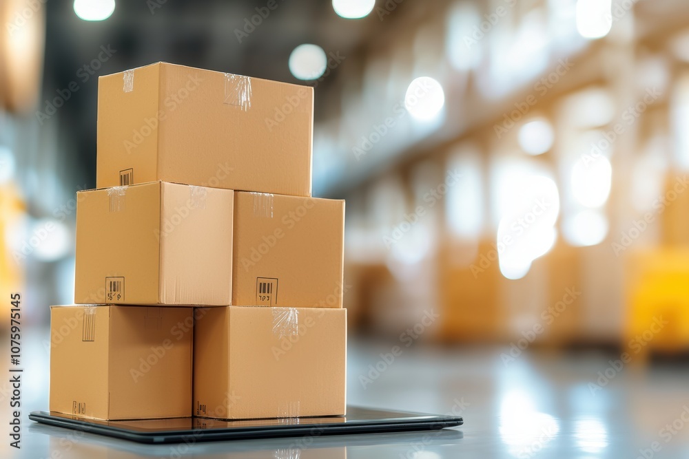 Stacked cardboard boxes in a warehouse, showcasing an organized storage ...