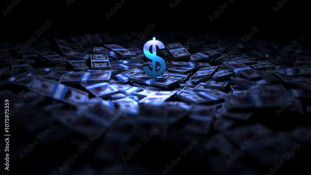 Cinematic dollar bills with spot light effect and dollr sign 3d ...