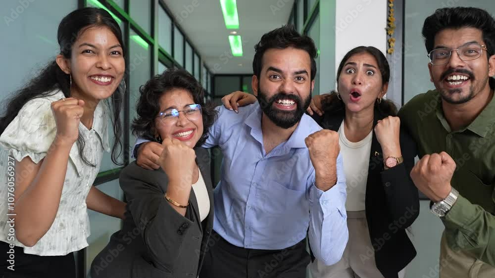 Group of young cheerful indian business people teaming up together and ...