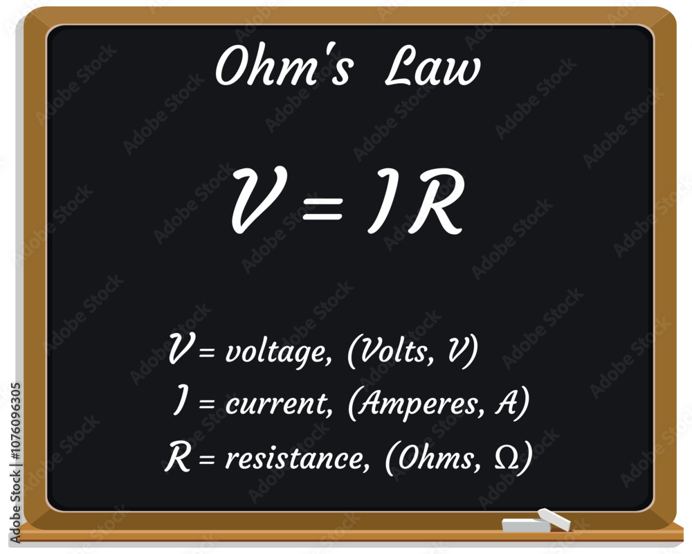 Ohm's Law Formula on a black chalkboard. Education. Science. Formula ...
